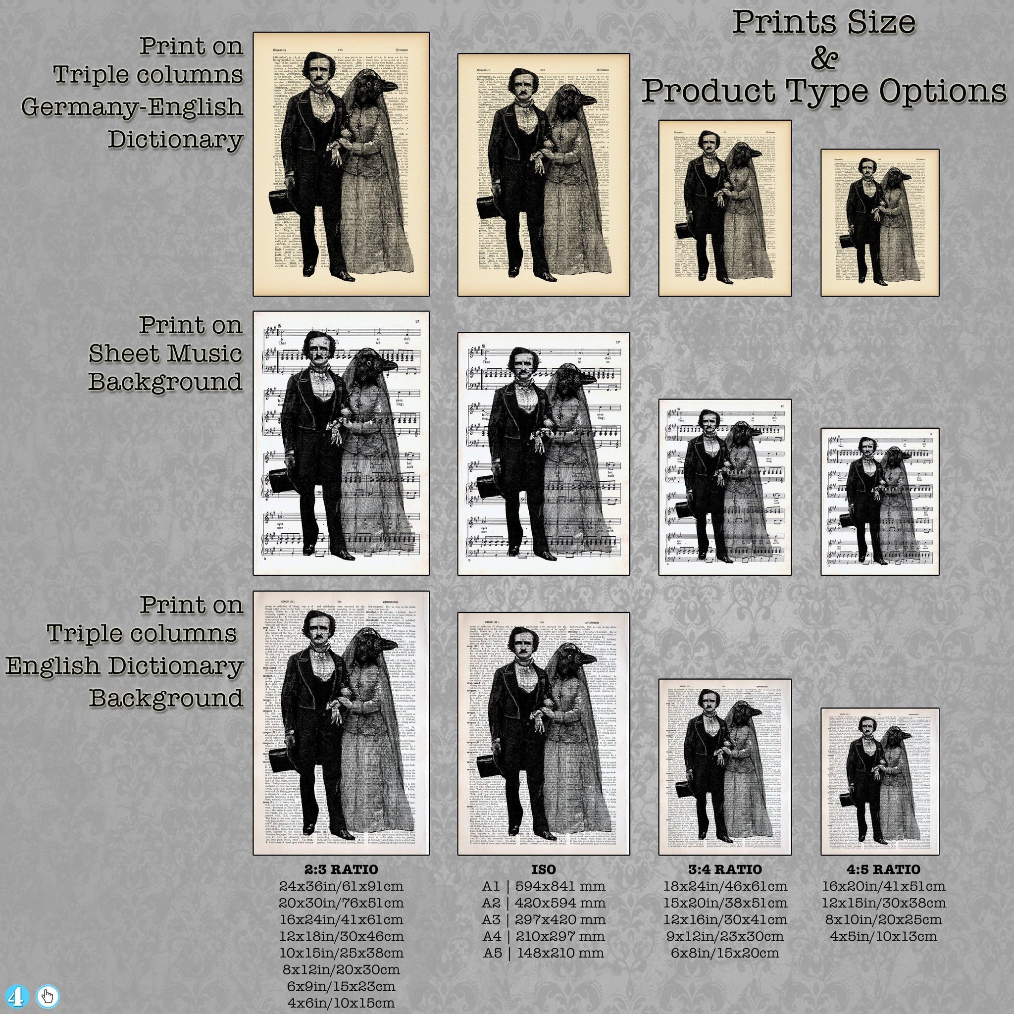 Edgar Allan Poe And Lady Raven | FREE UK SHIPPING | Vintage Page & Fine ...